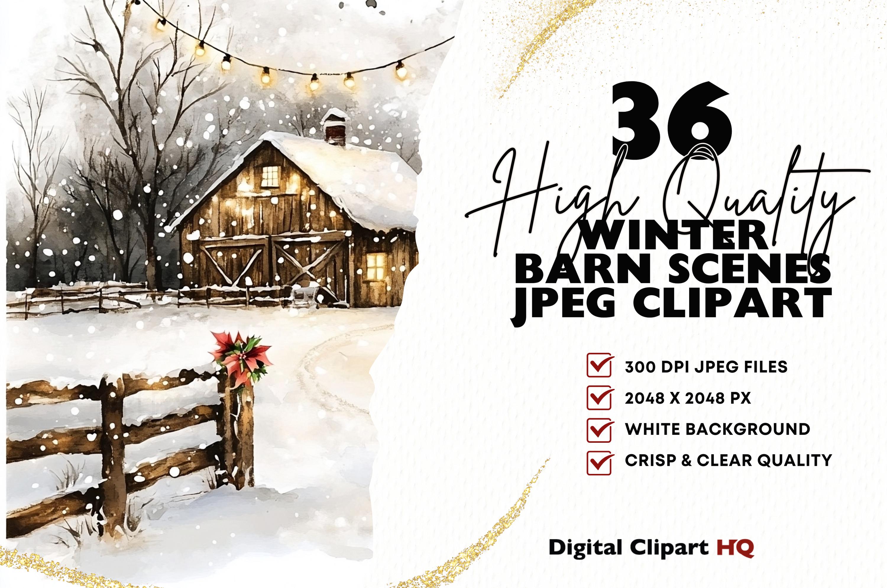 Winter Barn Clipart Bundle Snowy Landscapes Graphics Digital Download ...