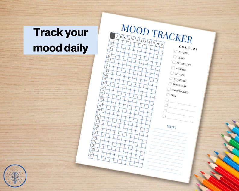 Yearly Mood Tracker Printable, Simple Daily Mood Tracker, Digital ...