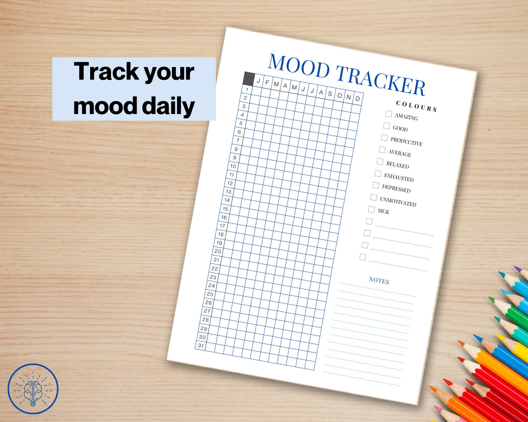 Yearly Mood Tracker Printable, Simple Daily Mood Tracker, Digital ...