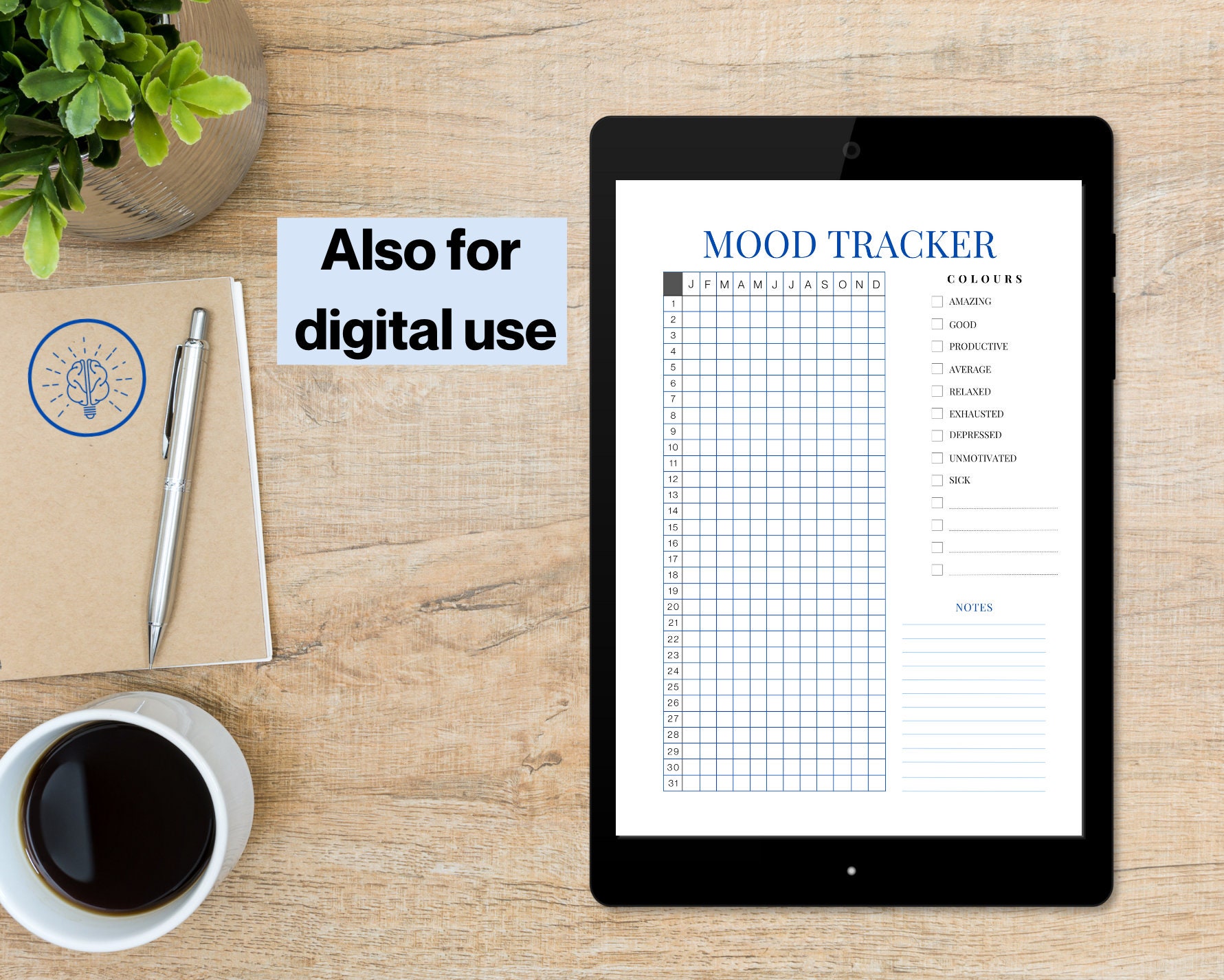 Yearly Mood Tracker Printable, Simple Daily Mood Tracker, Digital ...