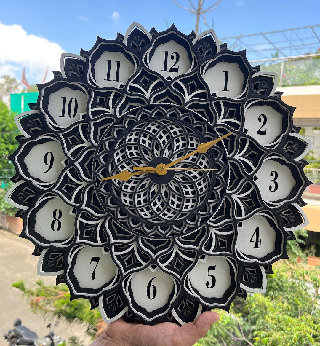 Mandala Wall Clock, Wooden Mandala Clock, Flower Wall Clock, Wall Clock ...