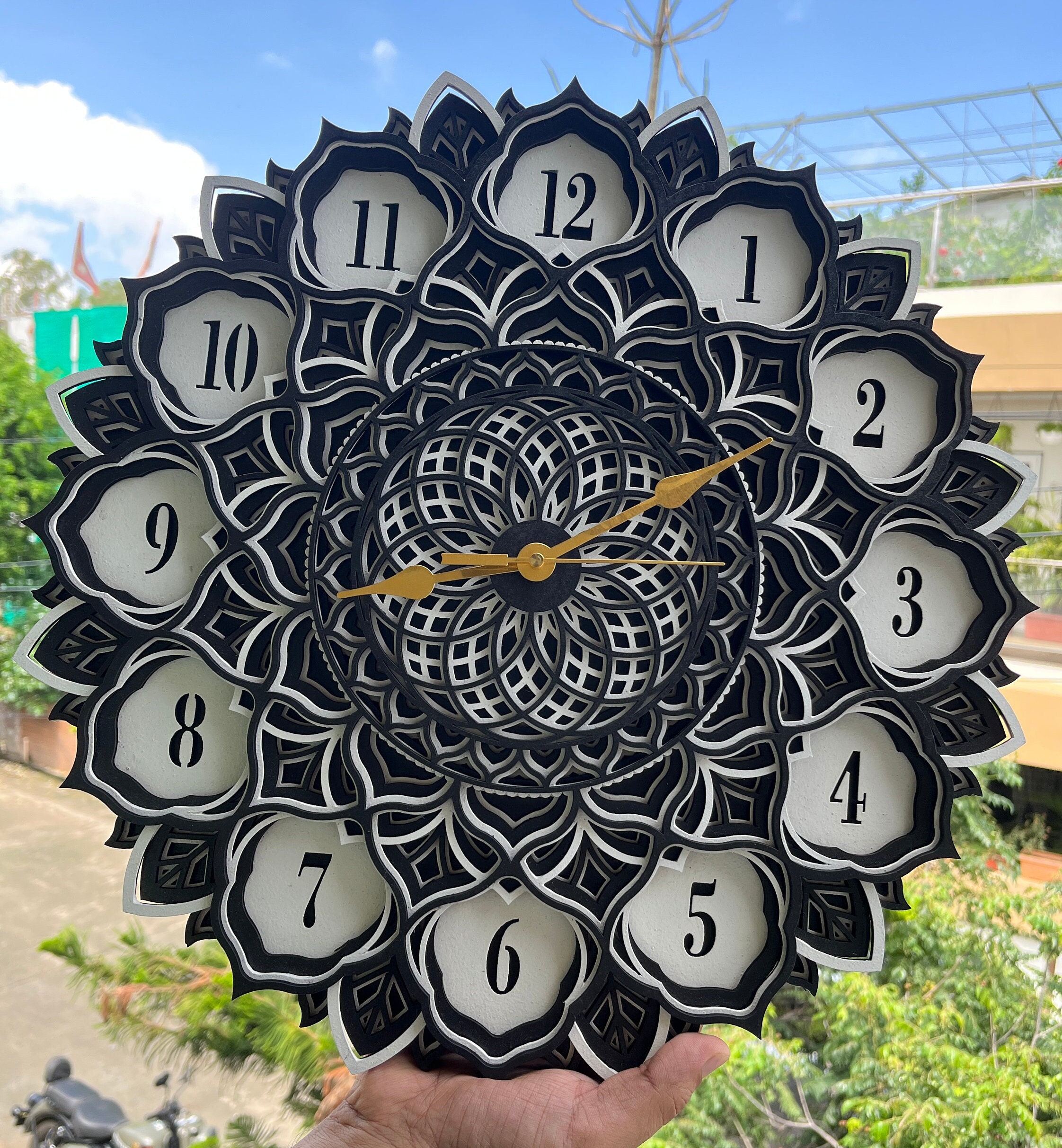 Mandala Wall Clock, Wooden Mandala Clock, Flower Wall Clock, Wall Clock Unique Wood, Layered ...