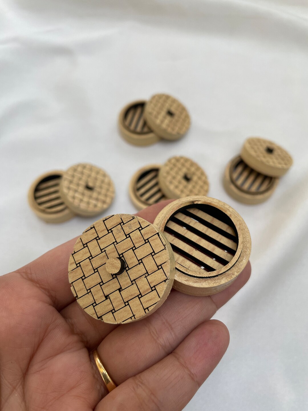 Set of 10x Wooden Dim Sum Momos Basket (4.0cm) Shapes Cutout ,craft Tag ...