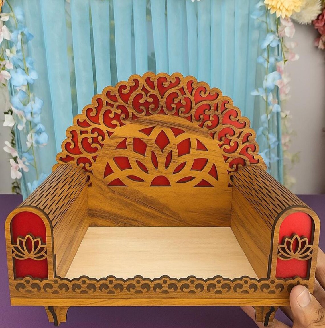 Handcrafted Lotus Wooden Singhasan: Miniature Sofa for God, Home Temple ...