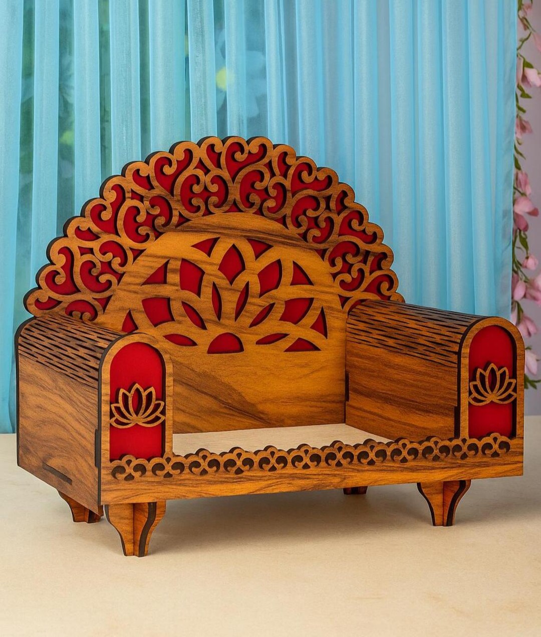Handcrafted Lotus Wooden Singhasan: Miniature Sofa for God, Home Temple ...