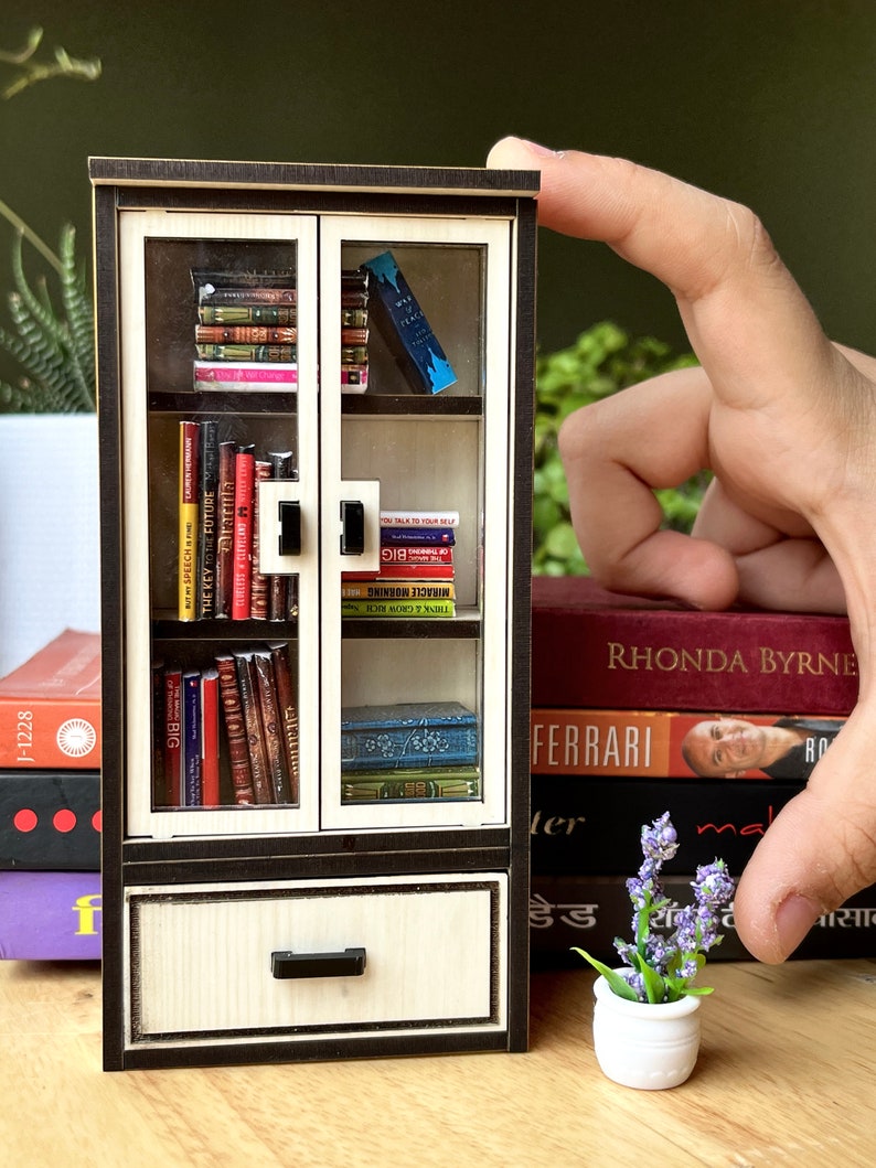 1:12 Scale Miniature Handmade Beech Wooden Classic Doll Furniture Bookshelf With Books,book ...