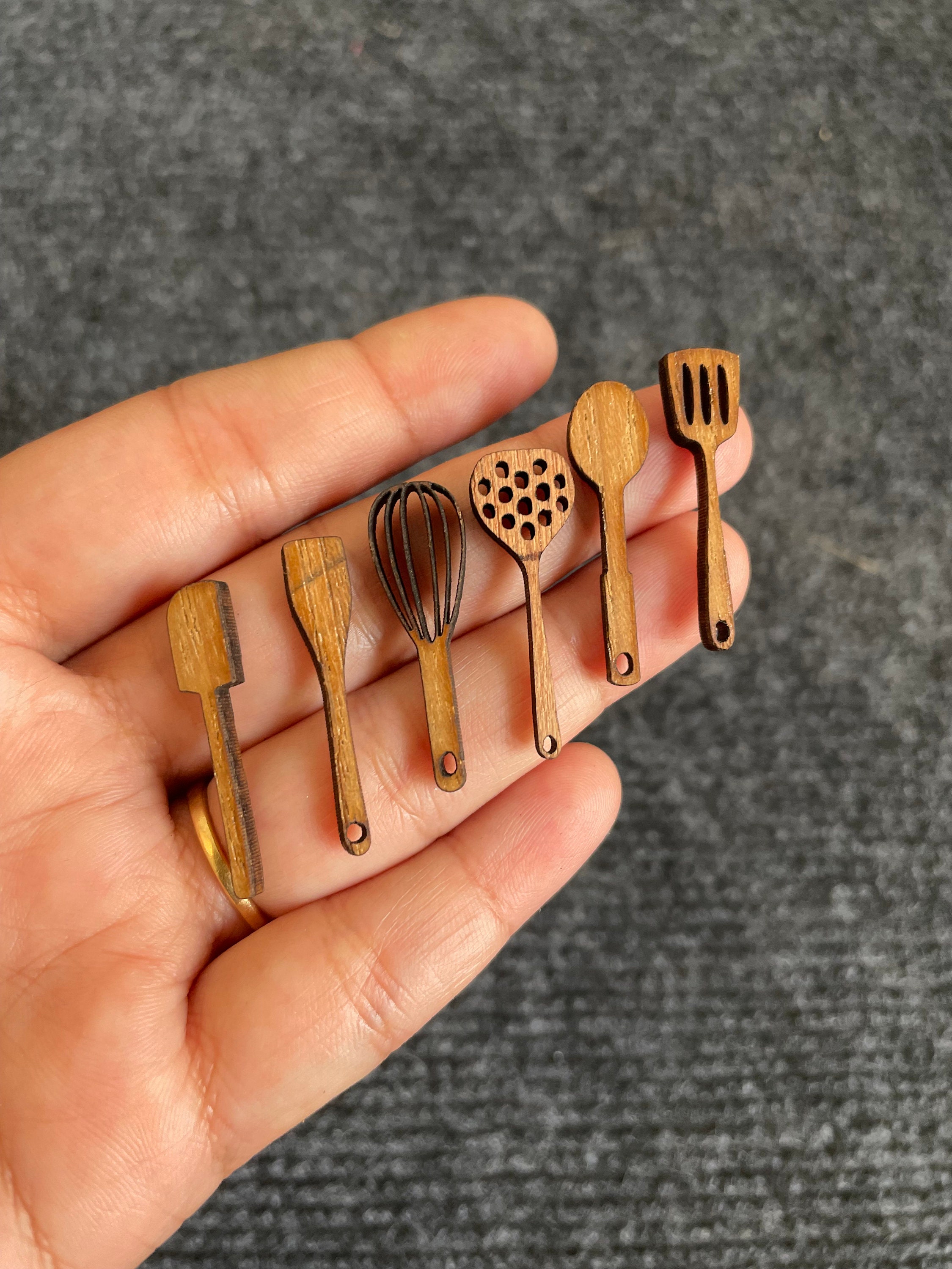 Set of Different Types of Mini Wooden Cooking Spoons (3cm) Shapes ...