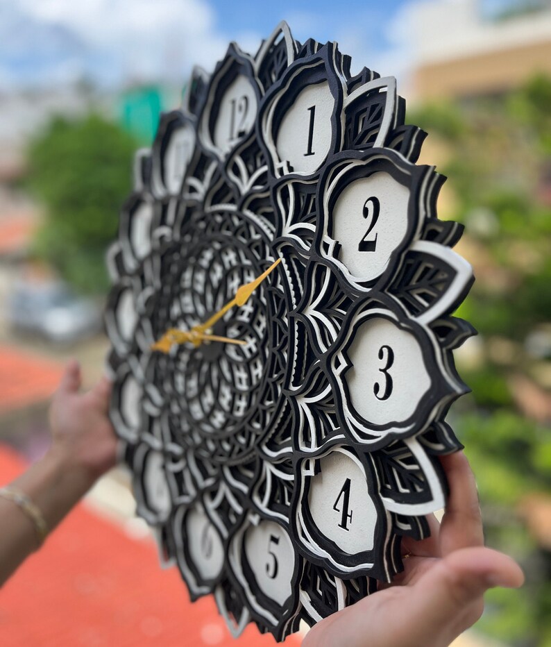 Mandala Wall Clock, Wooden Mandala Clock, Flower Wall Clock, Wall Clock ...