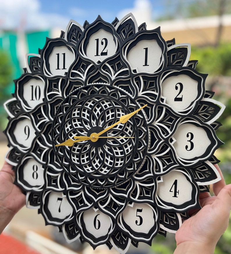 Mandala Wall Clock, Wooden Mandala Clock, Flower Wall Clock, Wall Clock ...