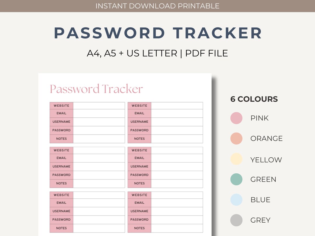 Password Tracker Printable & Fillable Password Log Password - Etsy ...
