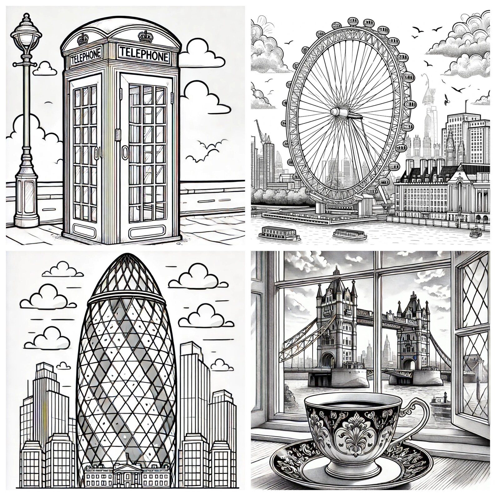50 London Attractions - Colouring Pages - Etsy