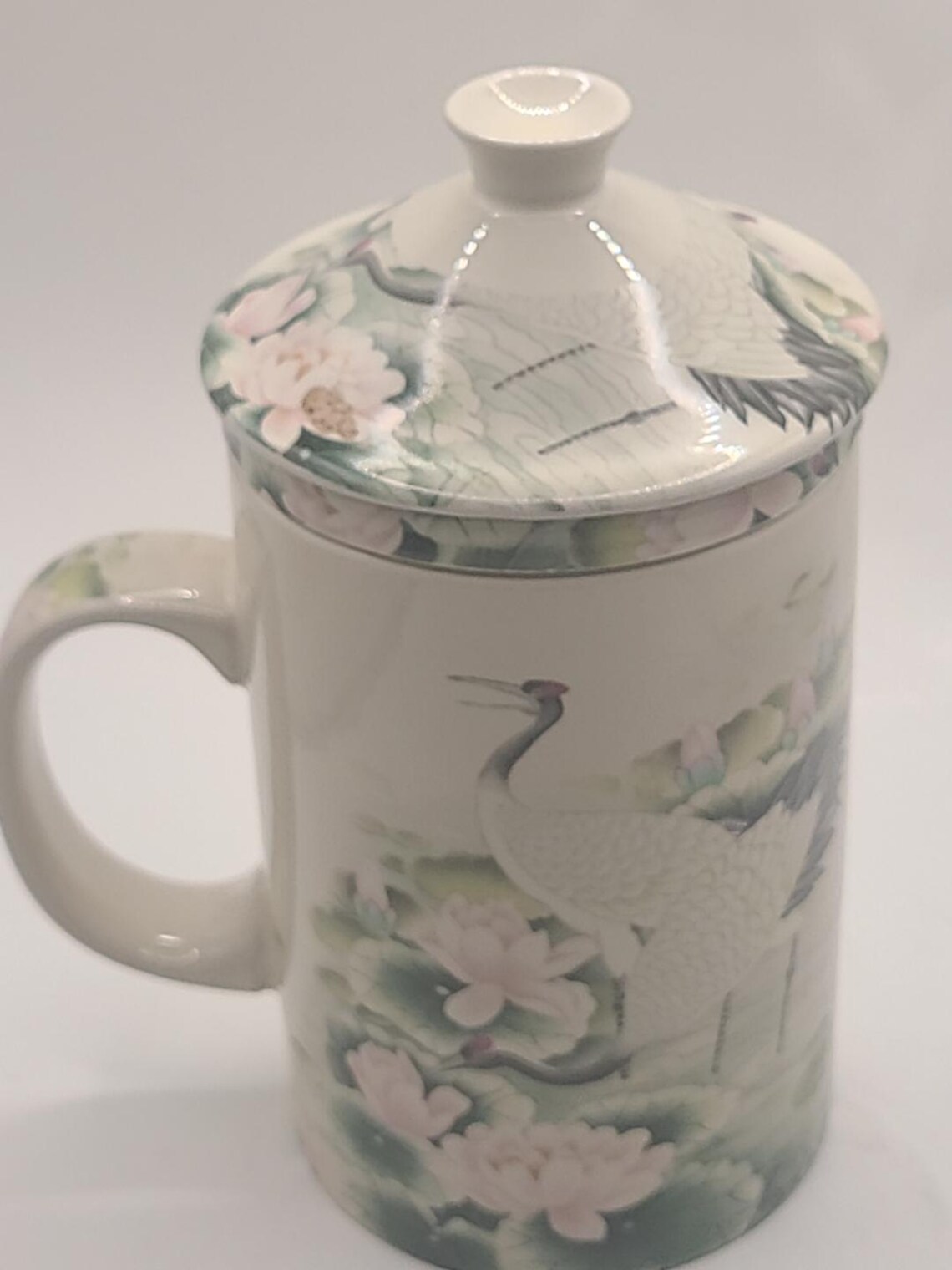 Tea Infuser 3 Piece Ceramic Set. Aisian Design W Cranes & Lilies. World ...