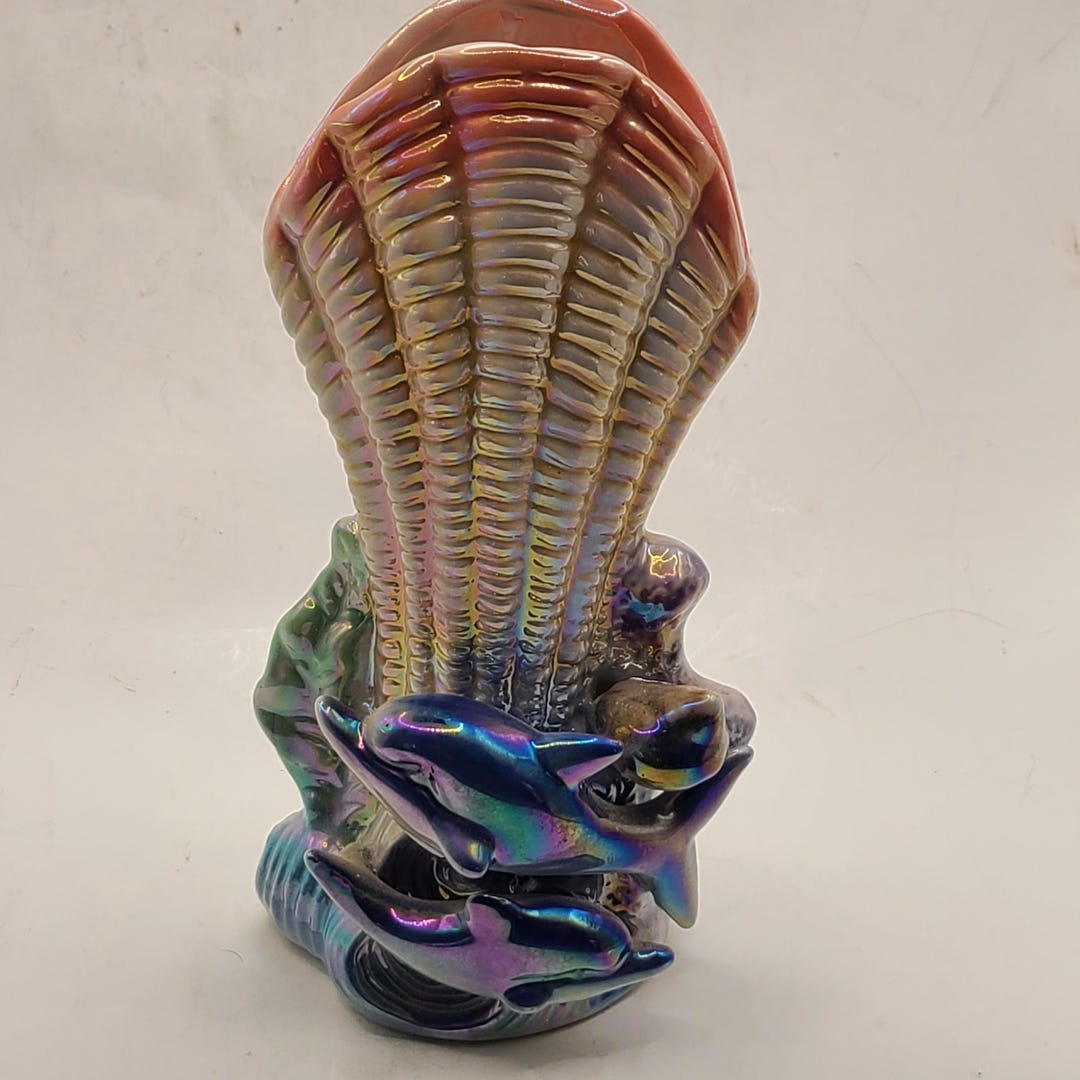 Lusterware Vintage Iridescent Ceramic Three Dolphins Shell Vase. - Etsy