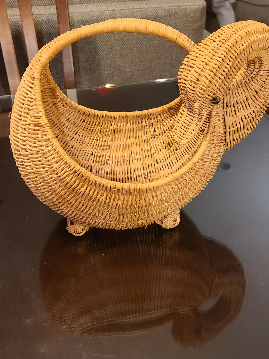 Vintage Natural Woven Wicker Swan Goose Duck Bird Handle Basket Planter ...