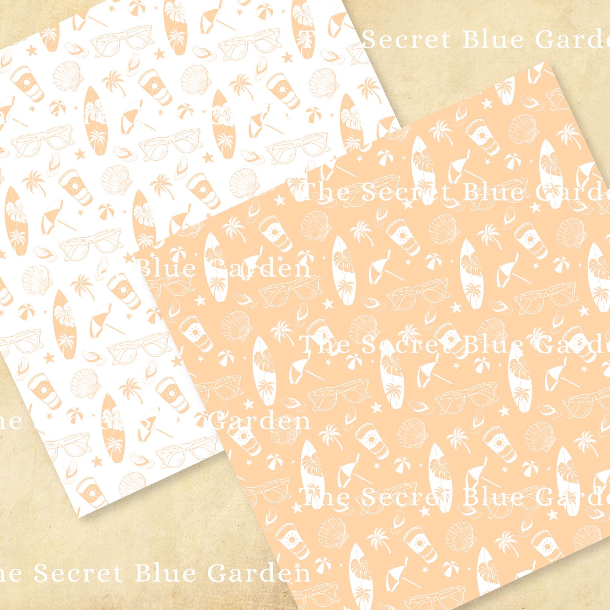 Clipart + Seamless Digital Paper PNG, Tropical Summer, Holidays, Exotic ...