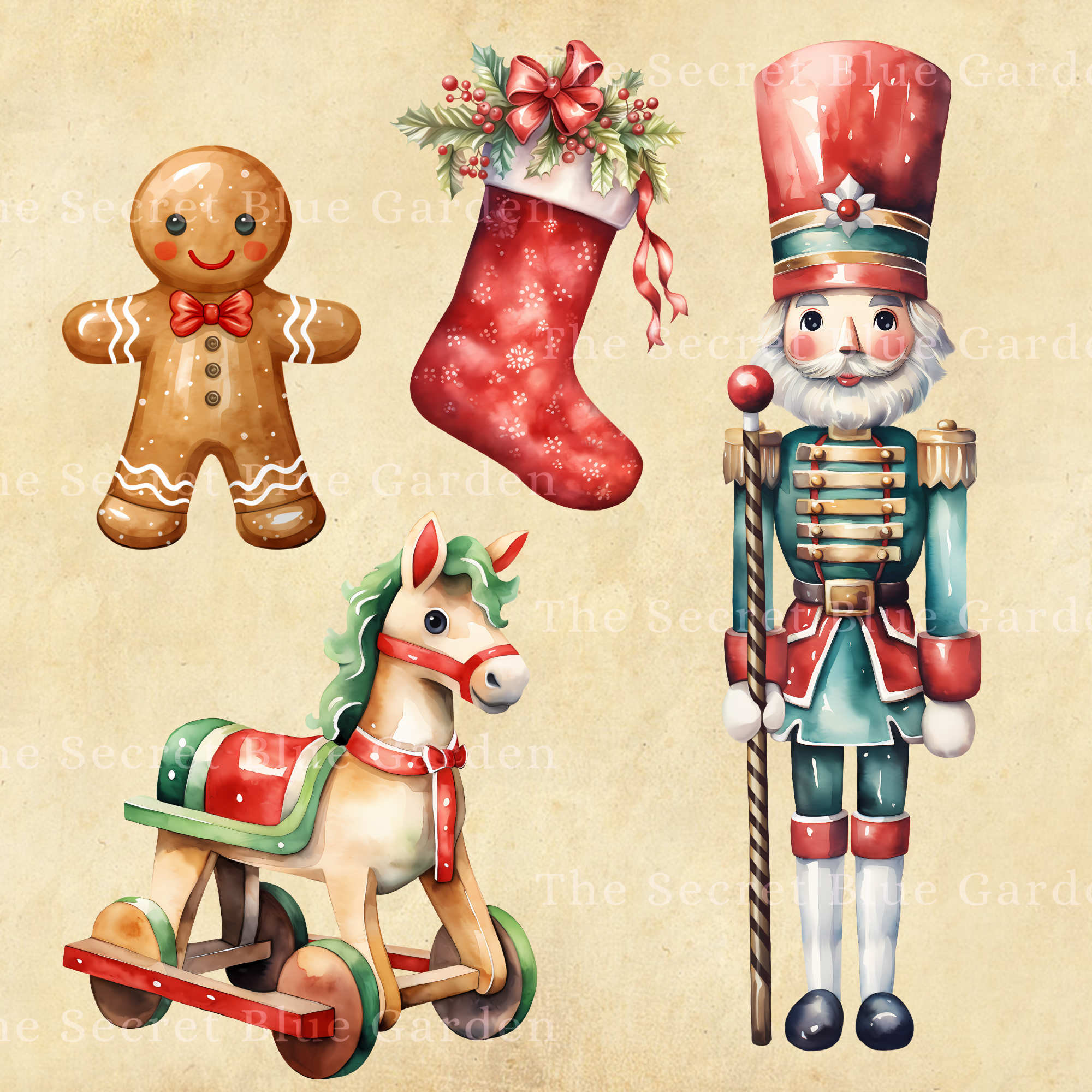 Christmas Digital Papers, Traditional Watercolor Christmas Clipart ...