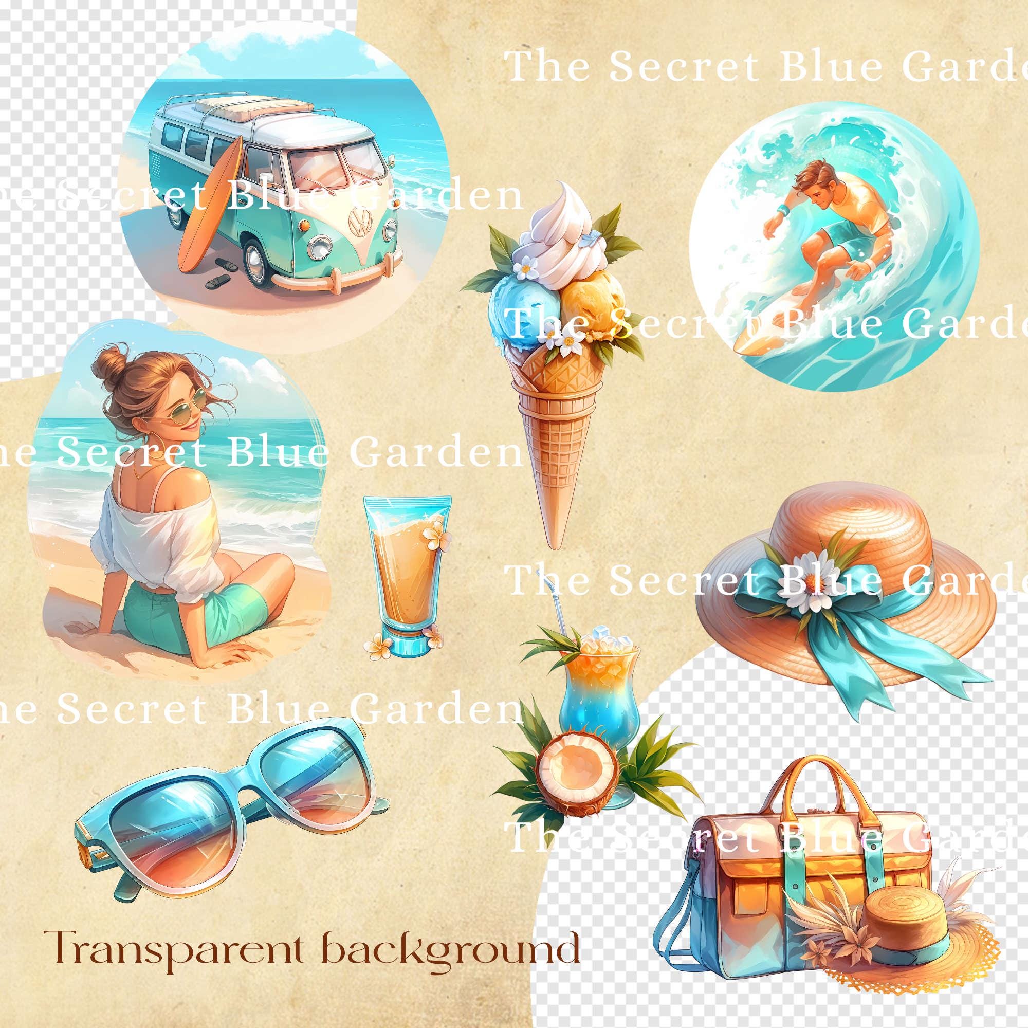 Clipart + Seamless Digital Paper PNG, Tropical Summer, Holidays, Exotic ...