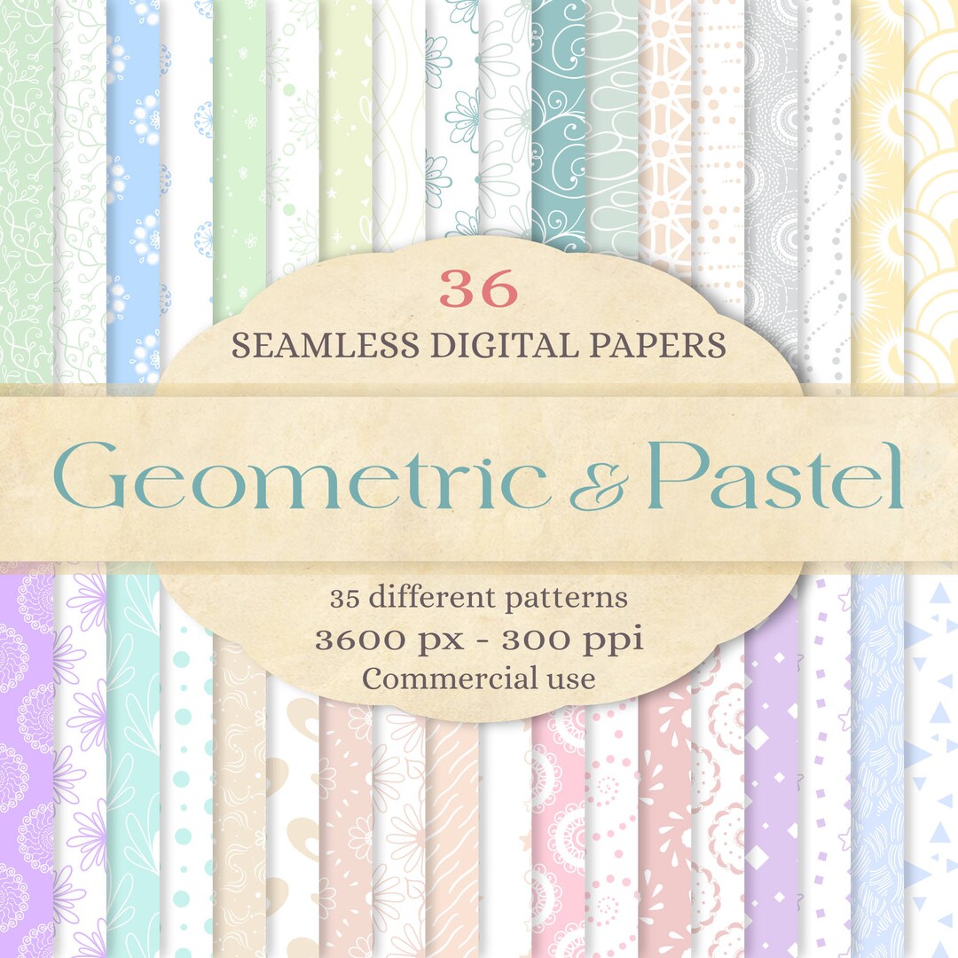 Seamless Pastel Digital Papers With Geometrical and Floral Patterns ...