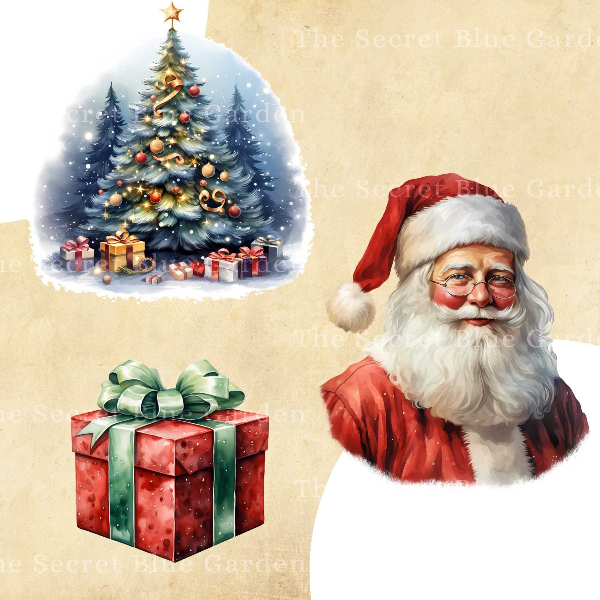 Christmas Digital Papers, Traditional Watercolor Christmas Clipart ...