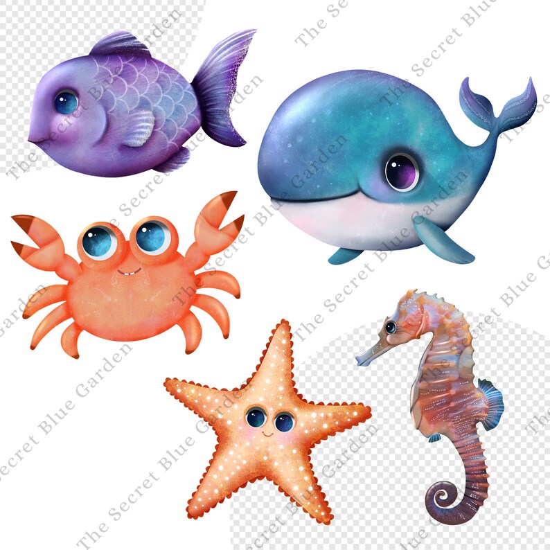 Cute Sea Animals Cliparts - Under the Sea - PNG Transparent Background ...