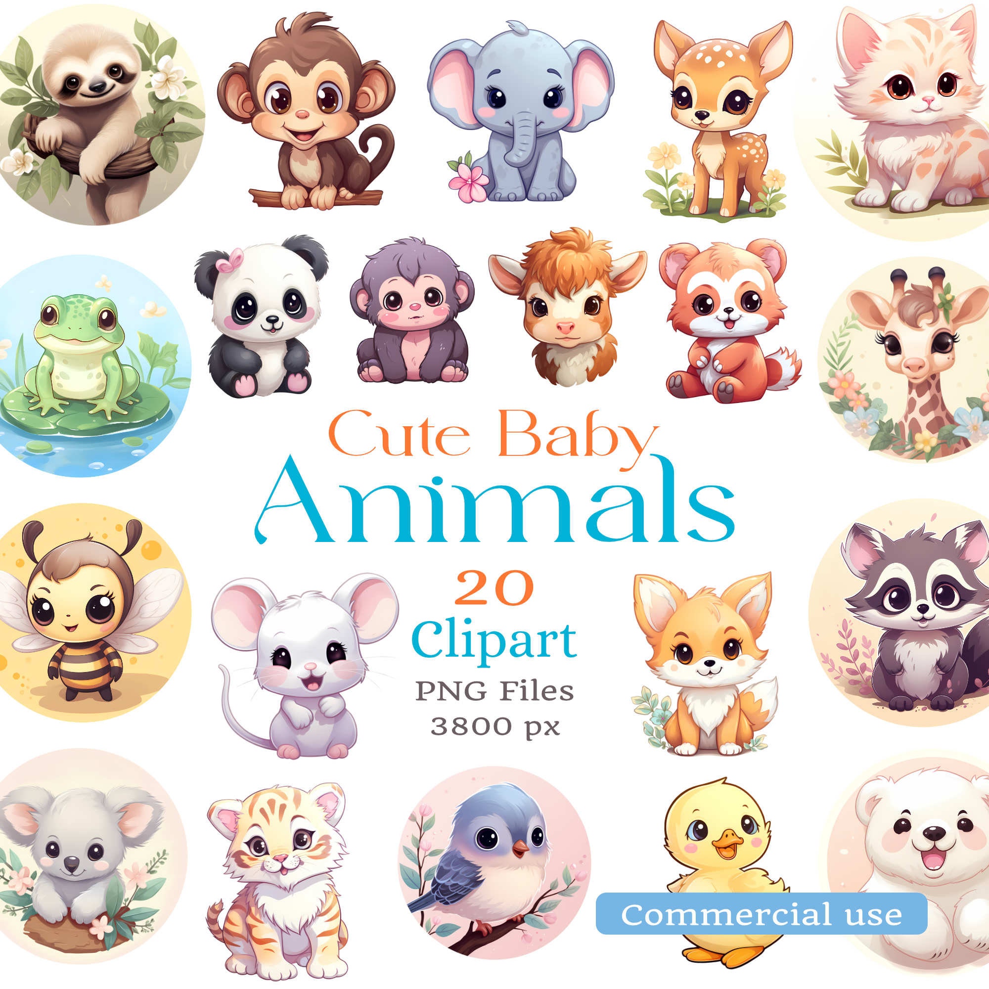 Cute Baby Animals PNG Clipart for POD, Stickers, Scrapbooking, DIY ...
