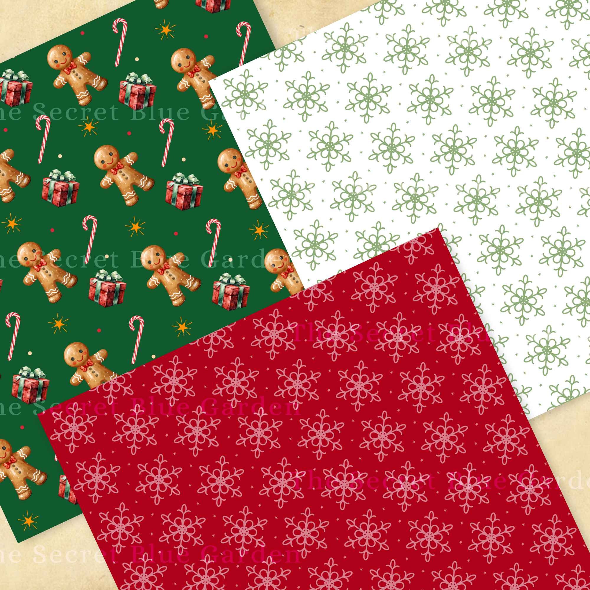 Christmas Digital Papers, Traditional Watercolor Christmas Clipart ...