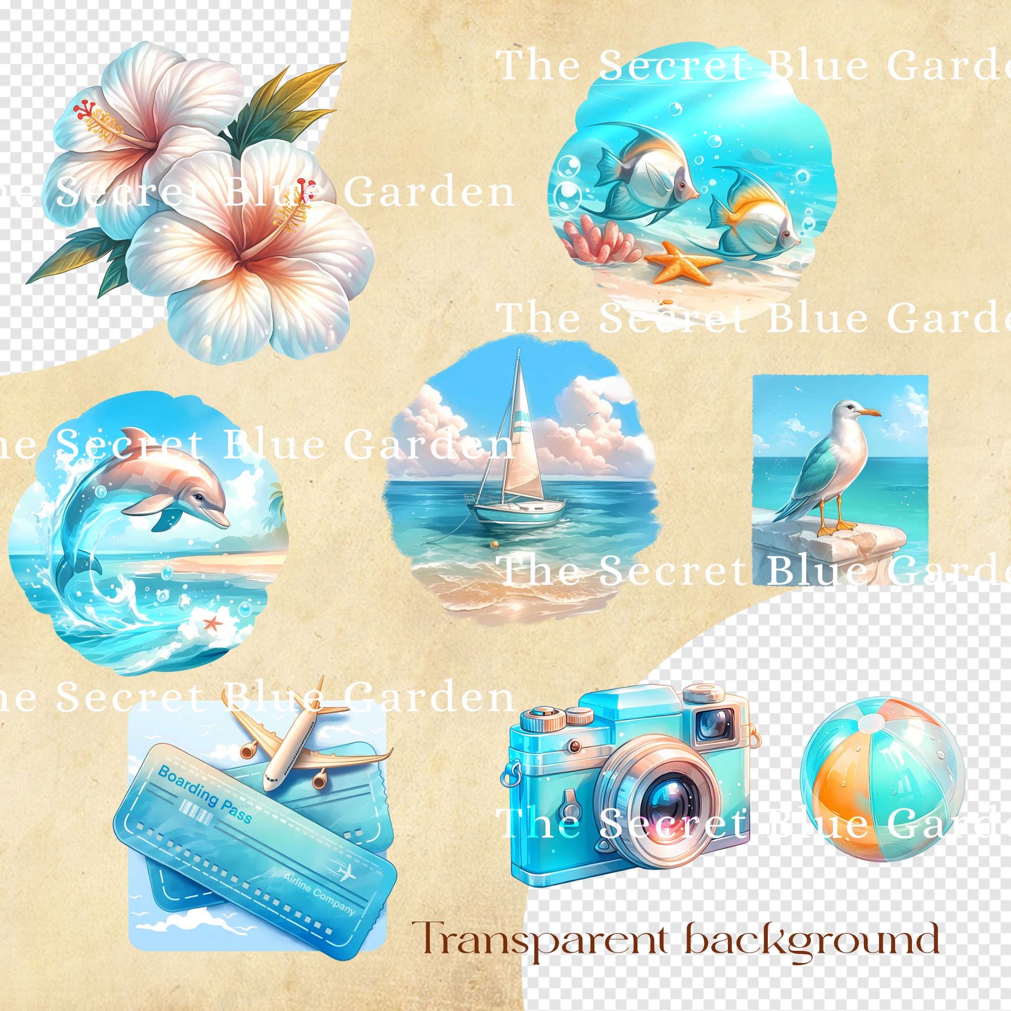 Clipart + Seamless Digital Paper PNG, Tropical Summer, Holidays, Exotic ...