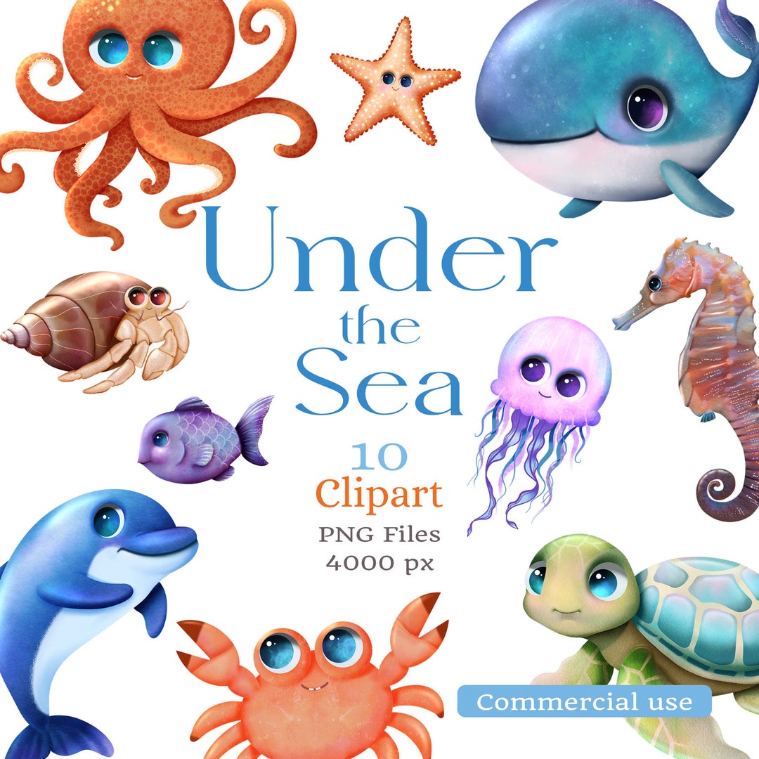 Cute Sea Animals Cliparts - Under the Sea - PNG Transparent Background ...