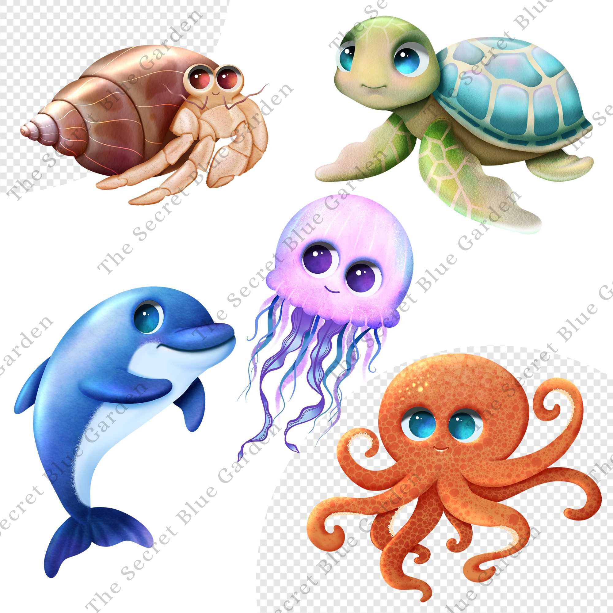 Cute Sea Animals Cliparts Under the Sea PNG Transparent Background ...