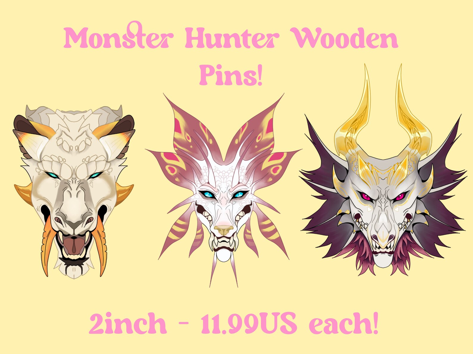 Monster Hunter MHR Inspired Wooden Pins - Etsy