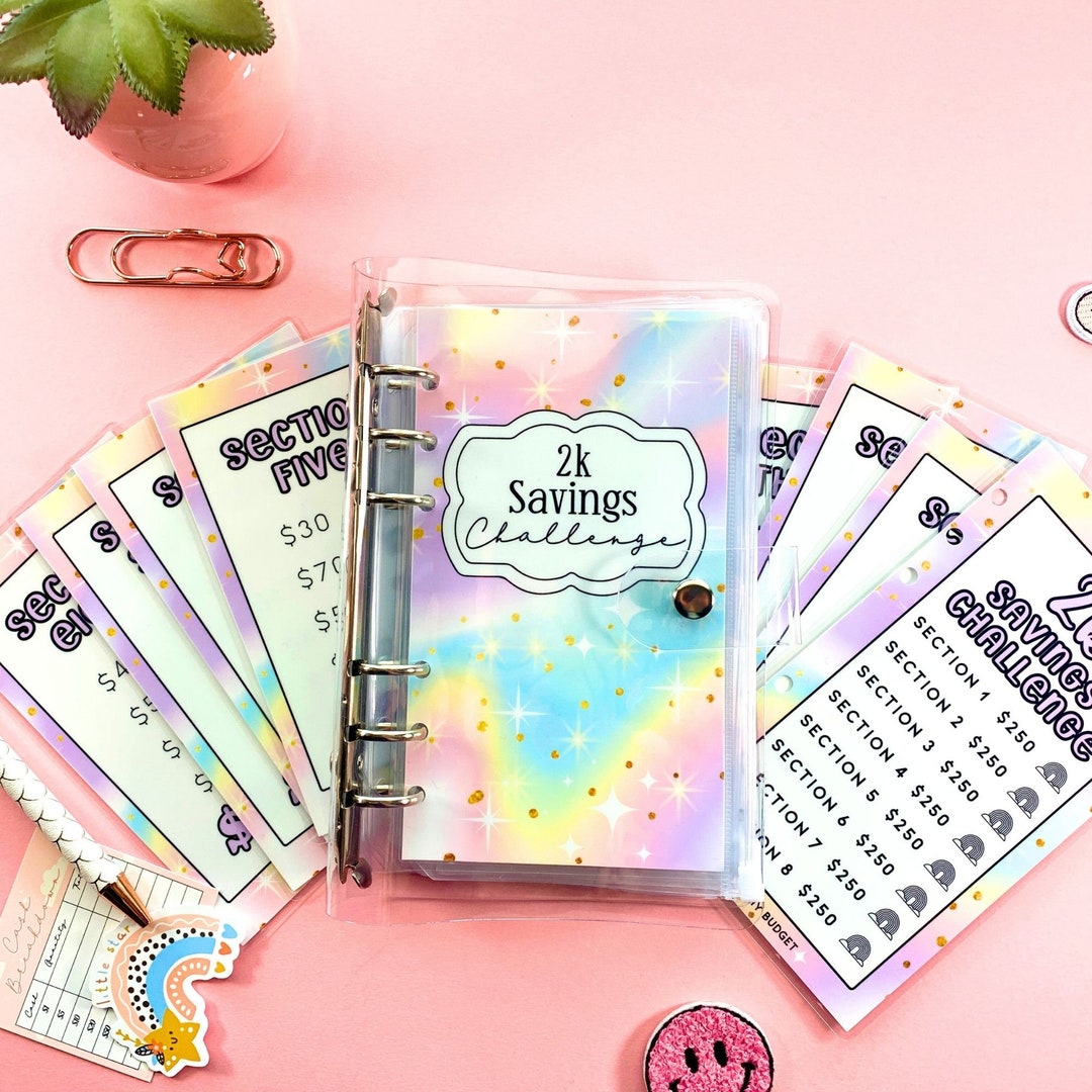 2k Savings Challenge Binder: Laminated Trackers & Zipper Envelopes - Etsy