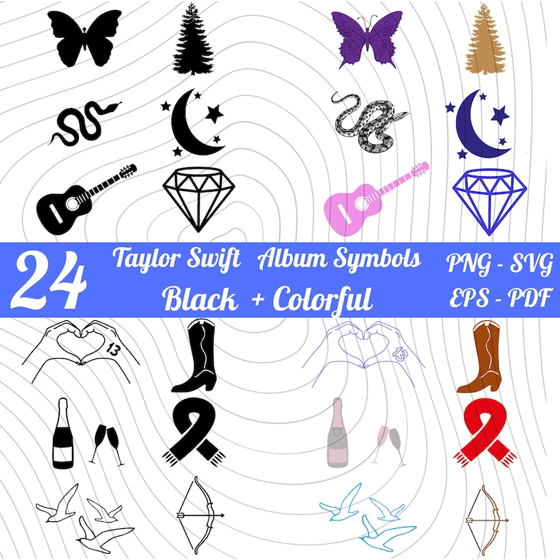 24 Taylor Swift Album Symbols Black Colorful Bundle - Etsy Canada