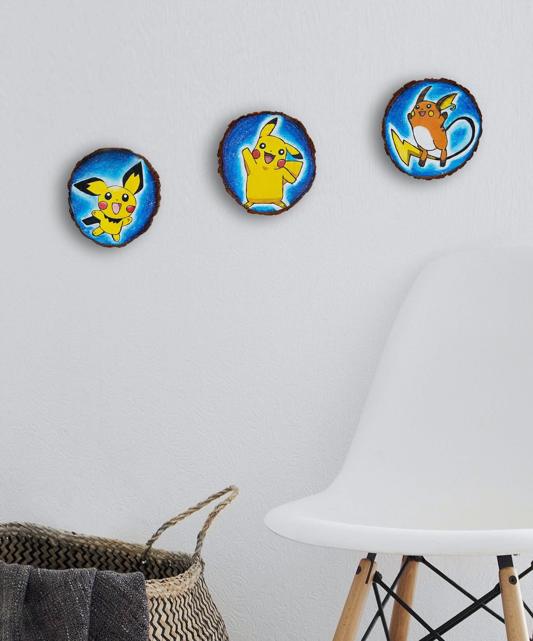 Hand-painted Wooden Discs, Pokémon Wall Decoration, Gift for Him and ...