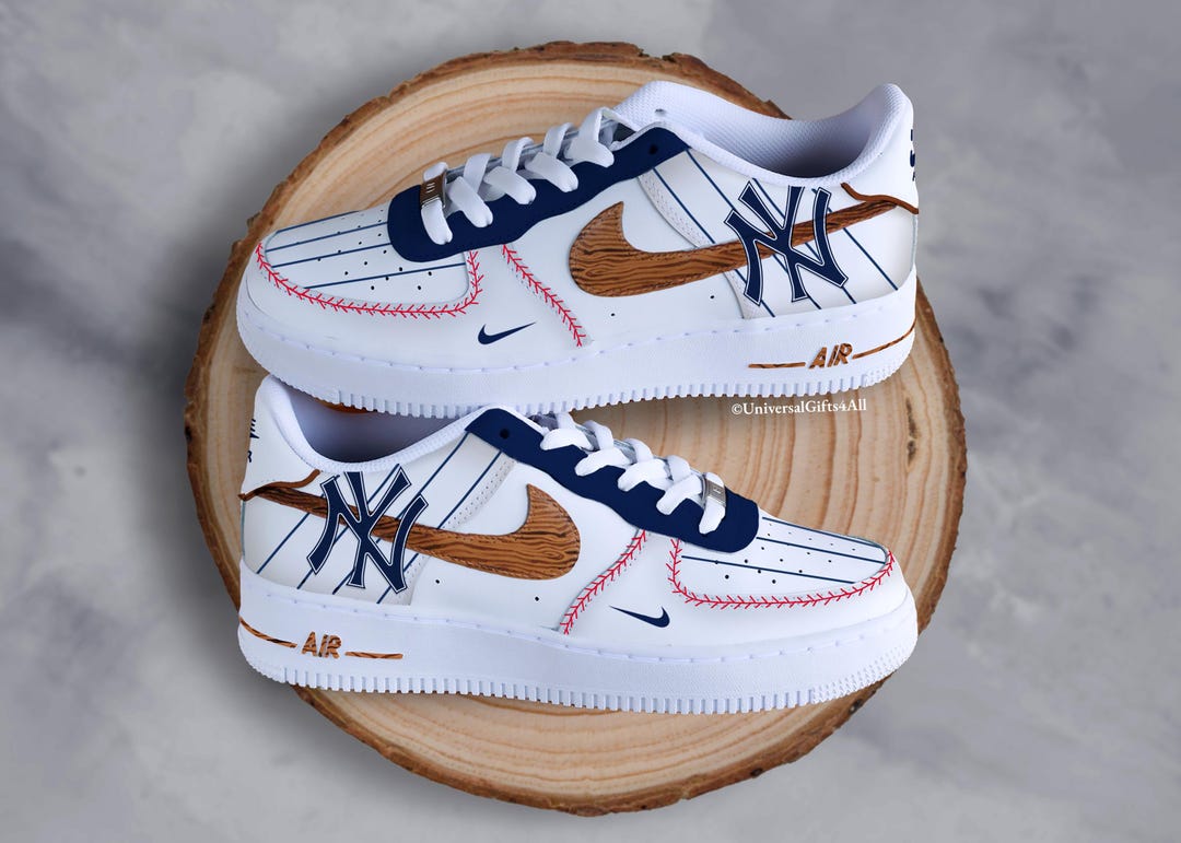 Custom Air Force 1 New York Baseball Sneakers Blue and Gray ...