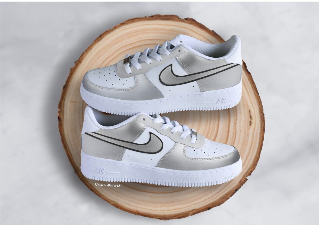Air Force 1 Metallic Silver Custom Sneakers Fashion Trend 2024 Metallic ...