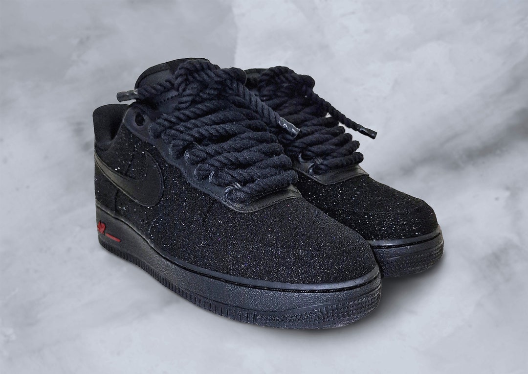 Nike Custom Air Force 1 'night Sky Glitter' Sneakers Black Rope Laces ...