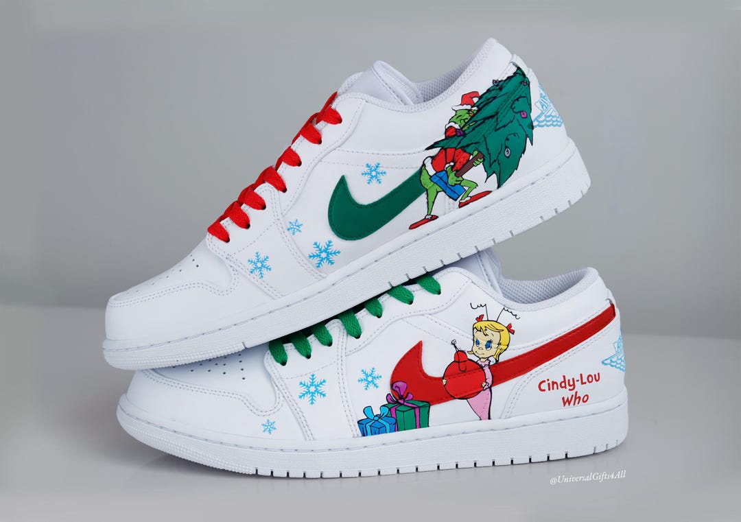 Air Jordan 1 Low Grinch Custom Sneakers Hand-painted Cindy Lou Who ...