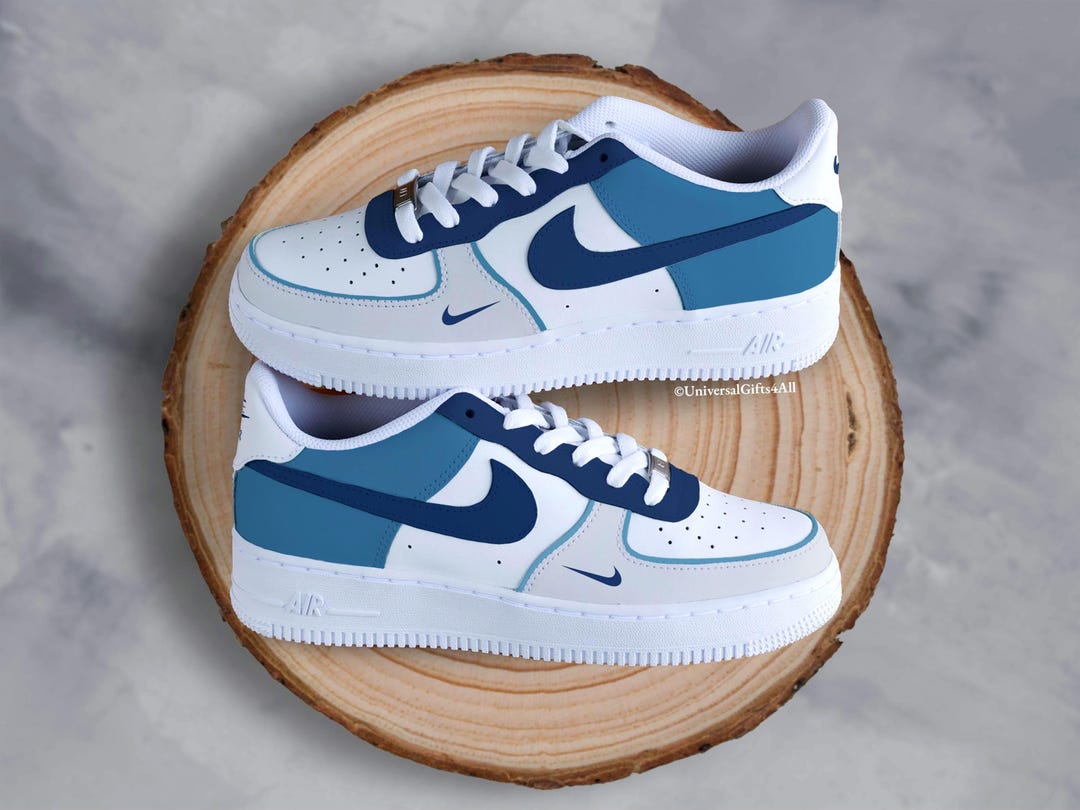 Custom Air Force 1 New York Yankees Sneakers Blue and Gray Personalized ...