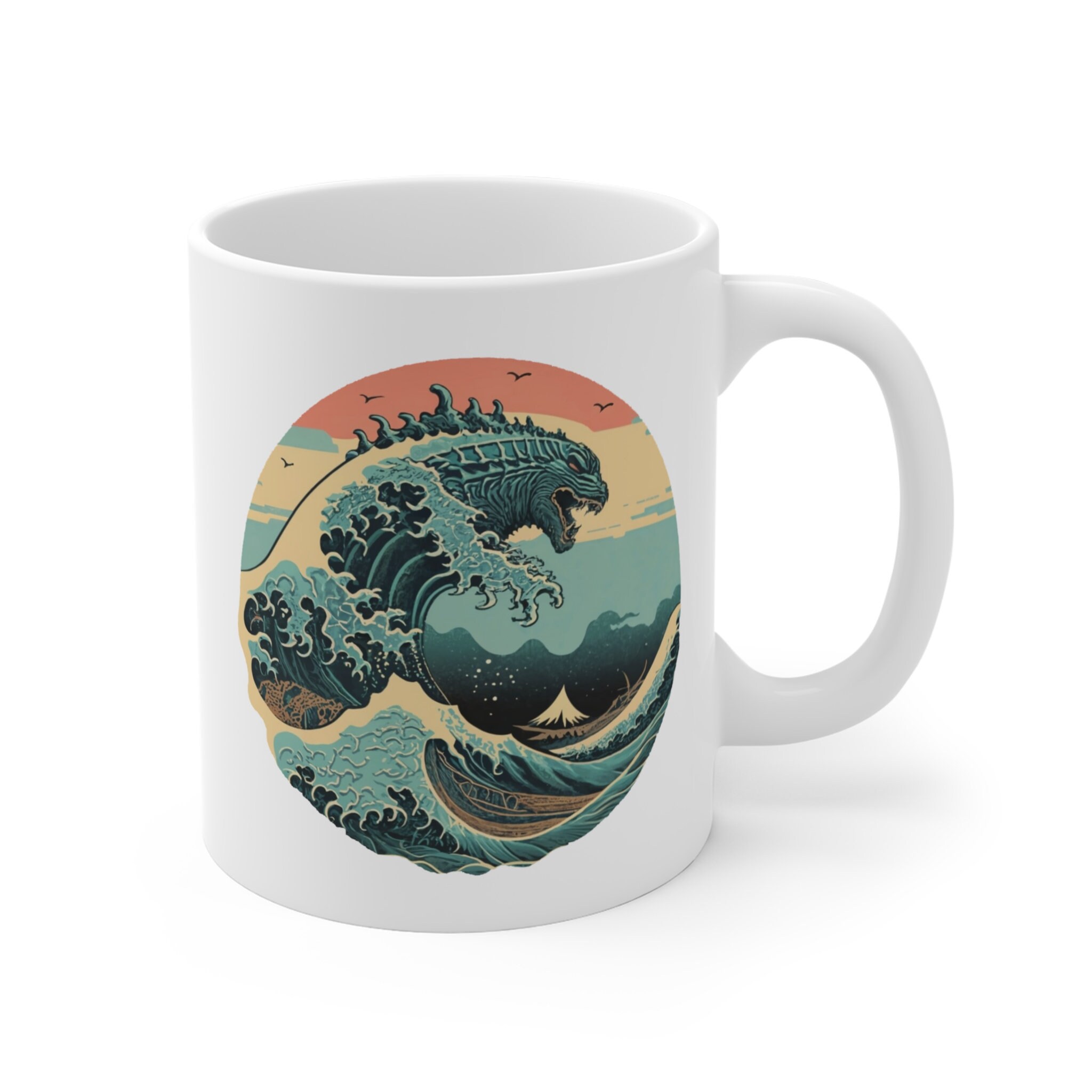 The Great Wave of Godzilla Mug, Gojira Coffee Mug, Kaiju Coffee Mug ...