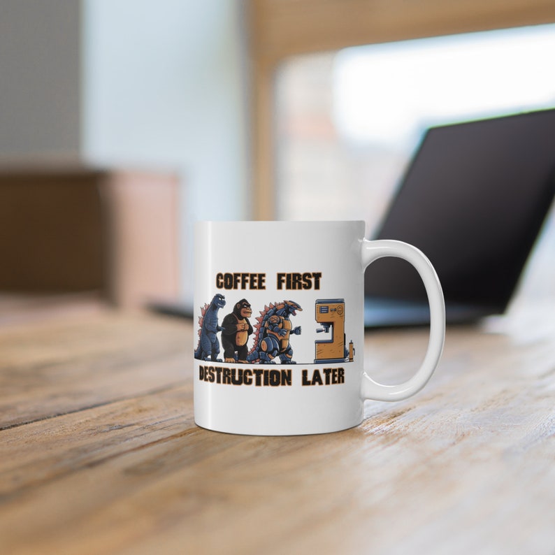 Godzilla Coffee Mug, Coffee First, Monsterverse Mug, Mechagodzilla ...