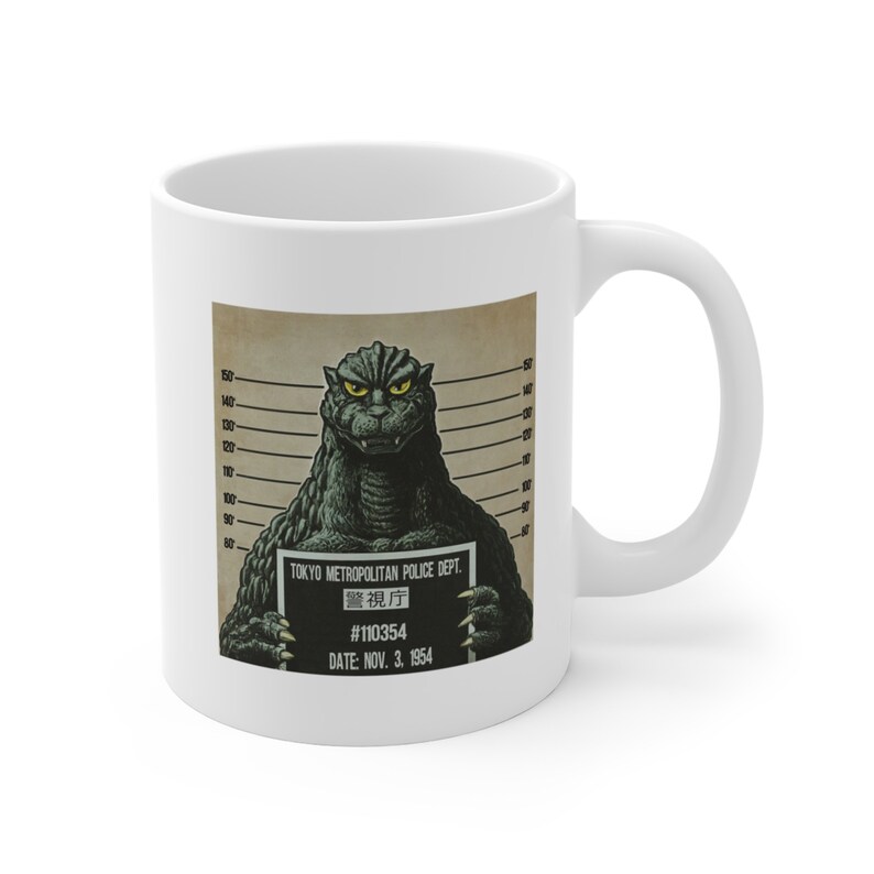 Godzilla Mugshot Coffee Mug, Funny Godzilla Mug, Godzilla Minus One ...