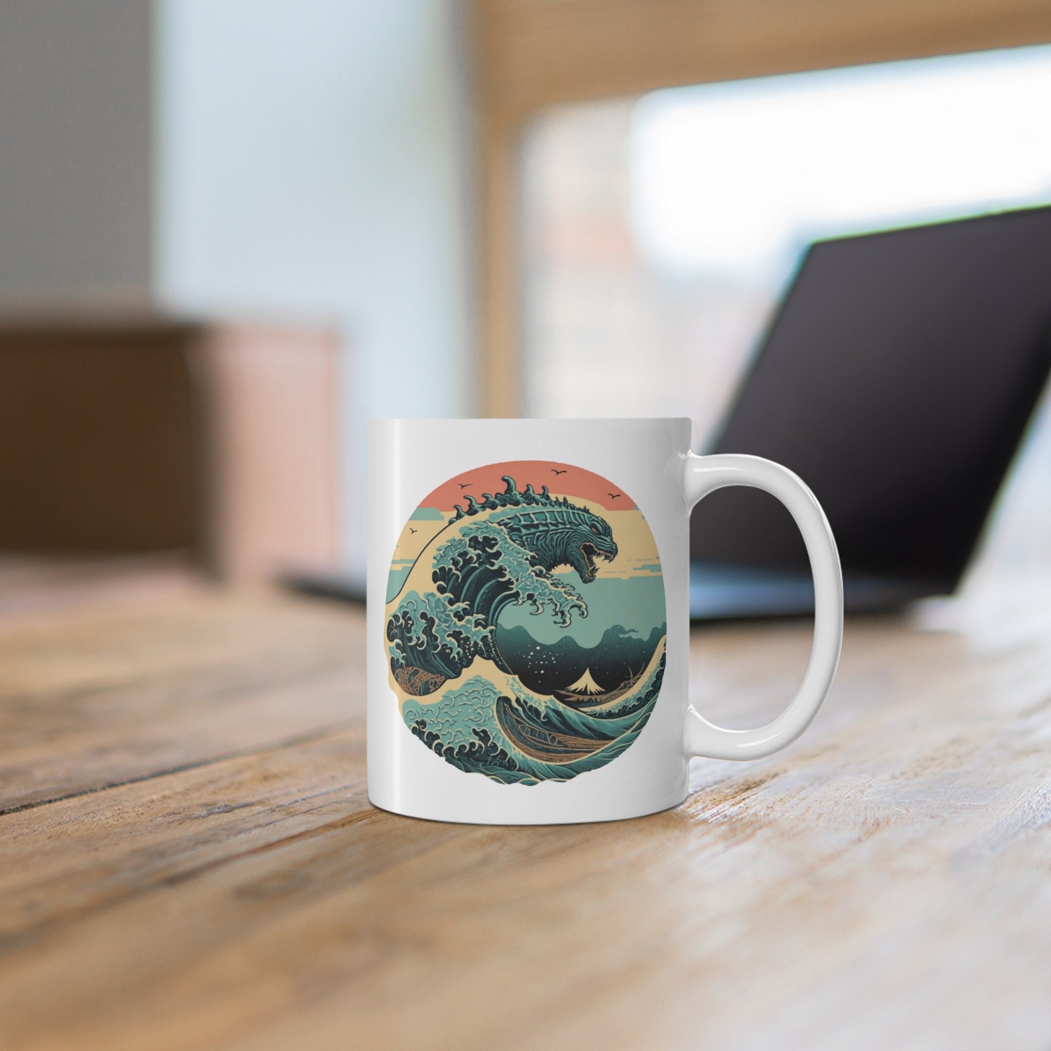 The Great Wave of Godzilla Mug, Gojira Coffee Mug, Kaiju Coffee Mug ...