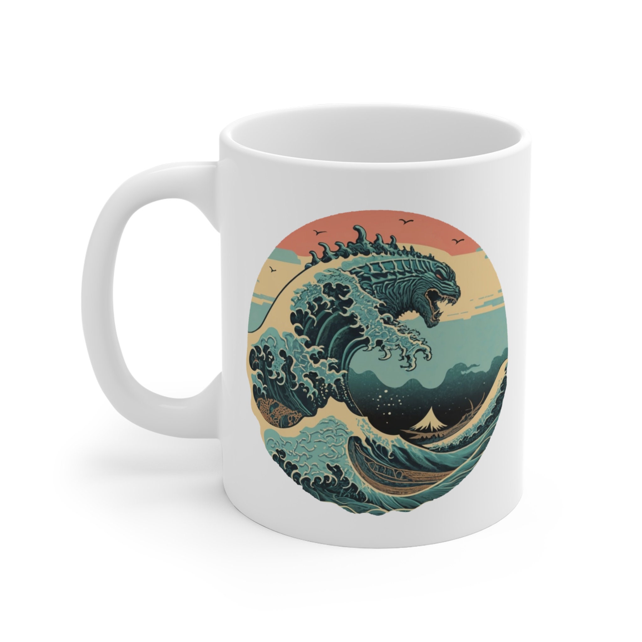 The Great Wave of Godzilla Mug, Gojira Coffee Mug, Kaiju Coffee Mug ...