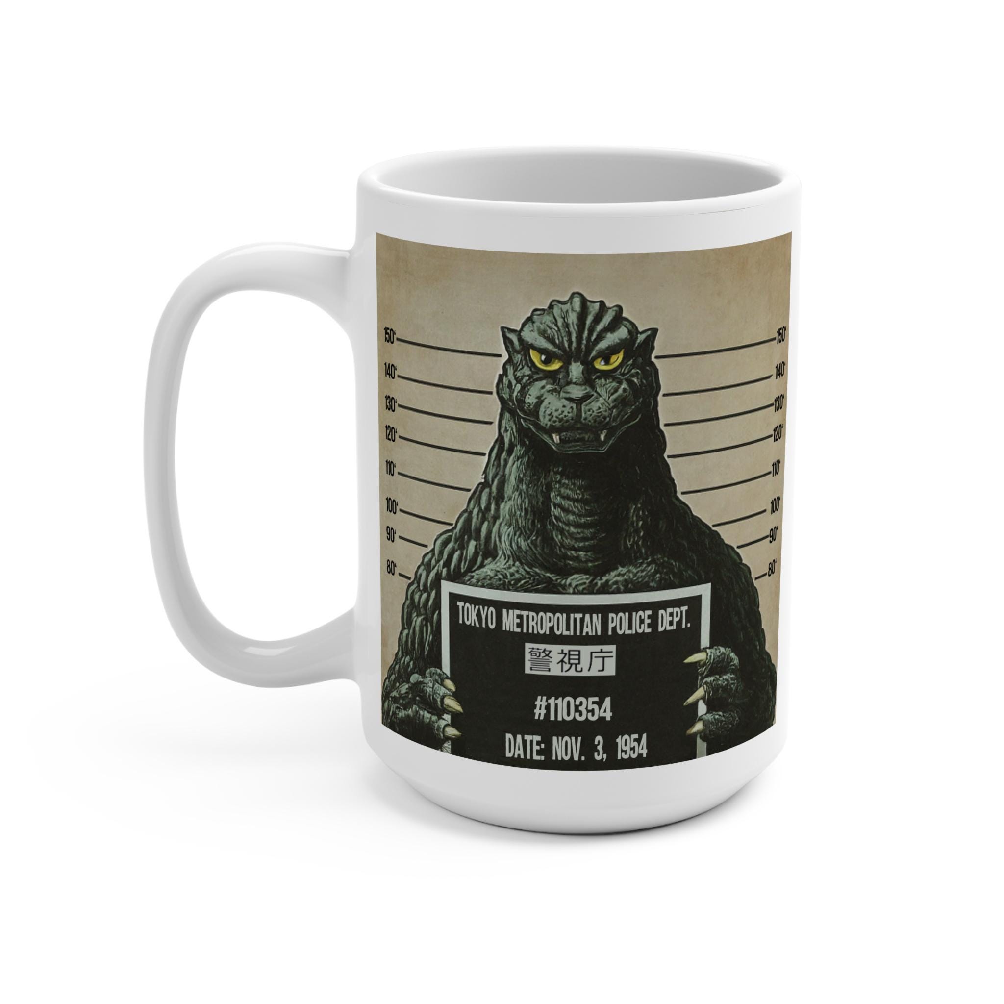 Godzilla Mugshot Coffee Mug, Funny Godzilla Mug, Godzilla Minus One ...