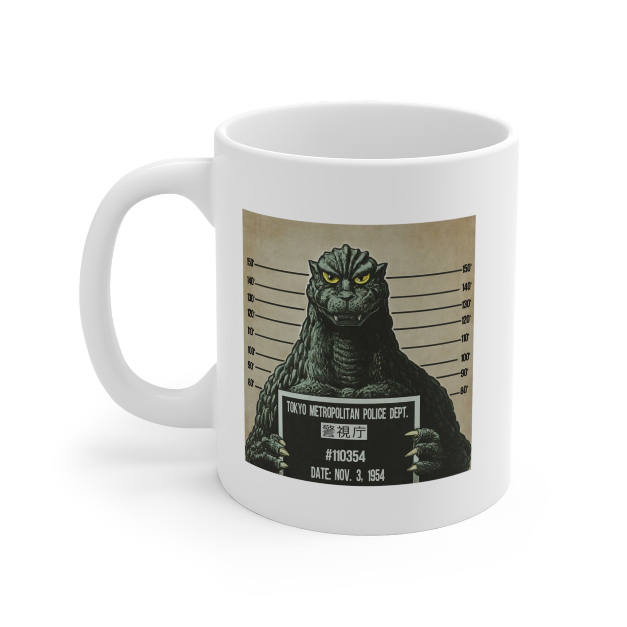 Godzilla Mugshot Coffee Mug, Funny Godzilla Mug, Godzilla Minus One ...