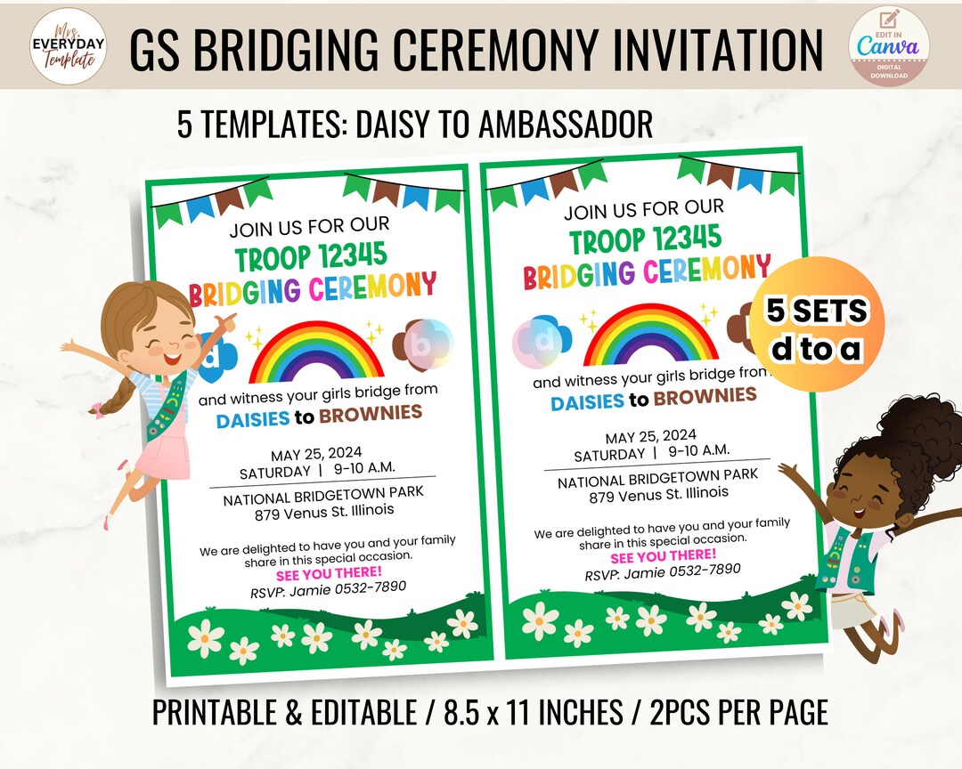 Editable Girl Scout Bridging Invitation Kit From Daisy to Ambassador ...