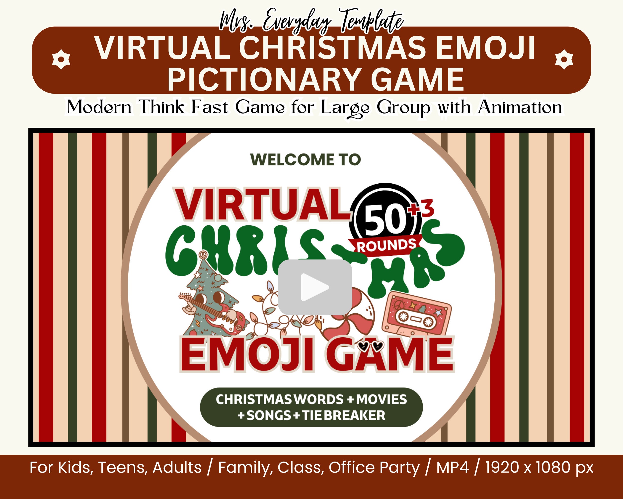 Christmas Emoji Pictionary Virtual Games for Adults Kids Large Groups ...