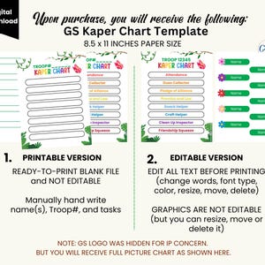Editable Girl Scout Kaper Chart Template With Name Label, Girl Scout ...