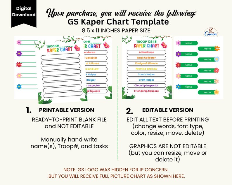 Editable Scout Kaper Chart Template With Name Label, Scout Troop Leader ...