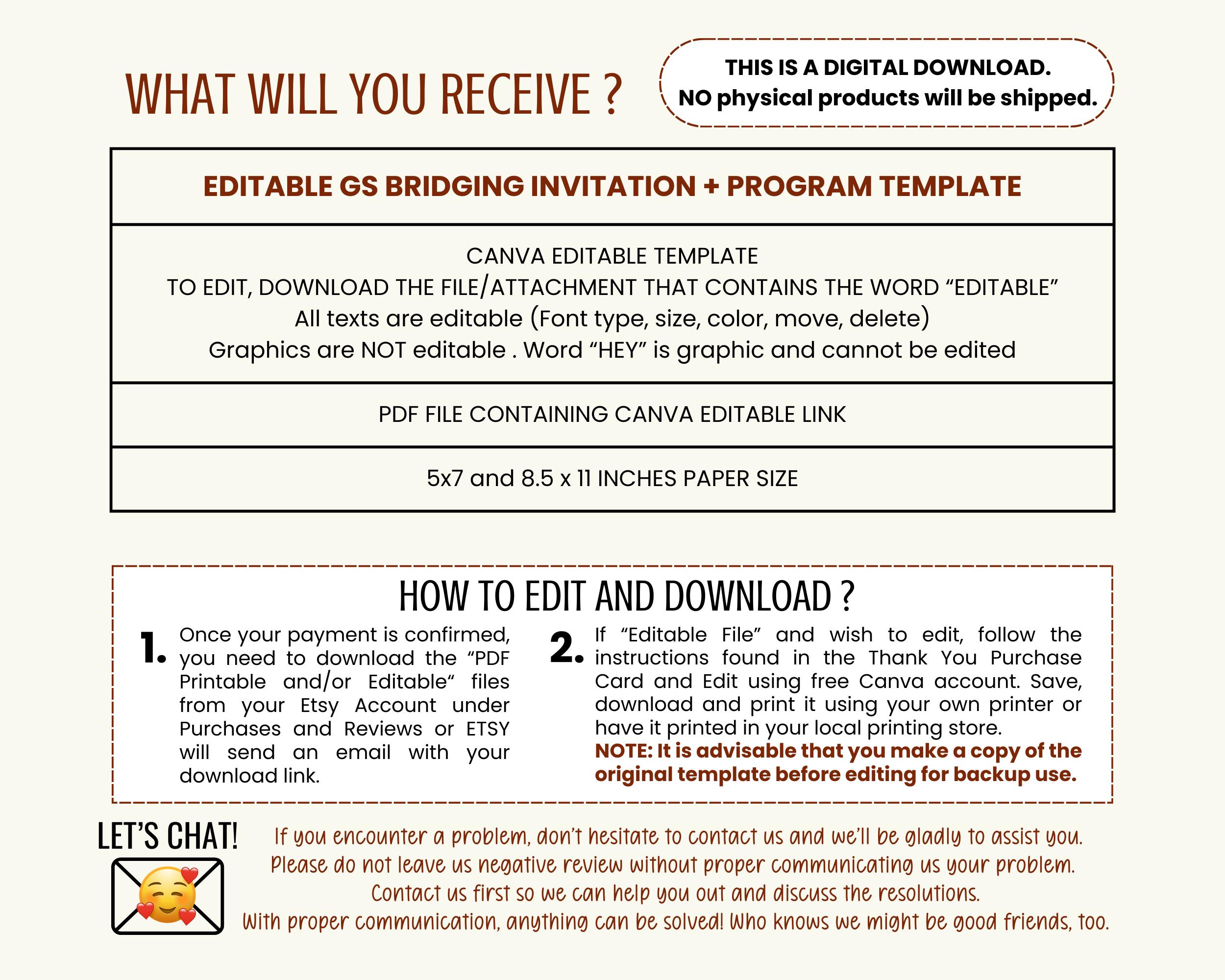 Scout Bridging Invitation and Party Program Editable Template End of ...
